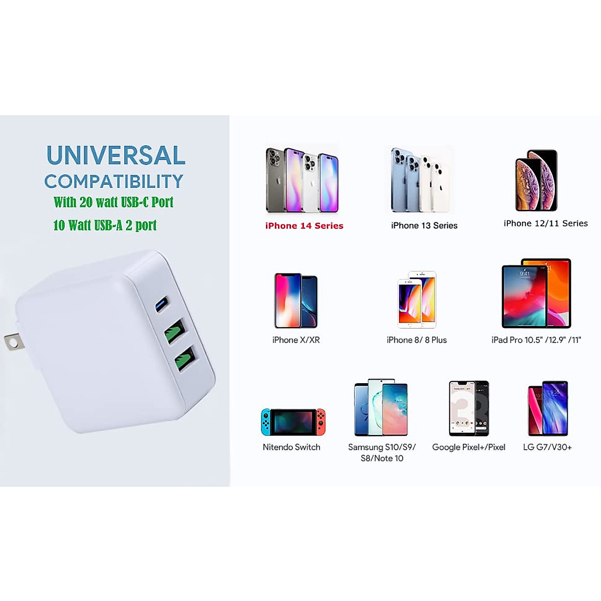 USB C Charger, 40W 3-Port Foldable Fast Charger PD Power Multiport Adapter Block for iPad, iPhone 15/14/13/12/11 Max Mini, Pixel Samsung Galaxy,Tablet, MacBook and More…