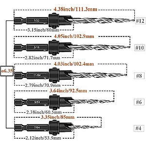5 Pcs Countersink Drill Bits, Bestgle High Speed Steel Counter Sinker Drill Bits with Chamfering Combination for Woodworking, Imperial Hex Shank HSS Taper Bits 9/64", 3/16", 7/32", 11/64", 7/64"