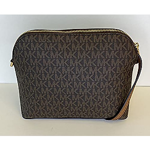 Michael Kors MICHAEL Michael Kors Jet Set Travel MD Dome XCross Crossbody bundled with SM TZ Coinpouch Purse Hook (Signature MK Brown)