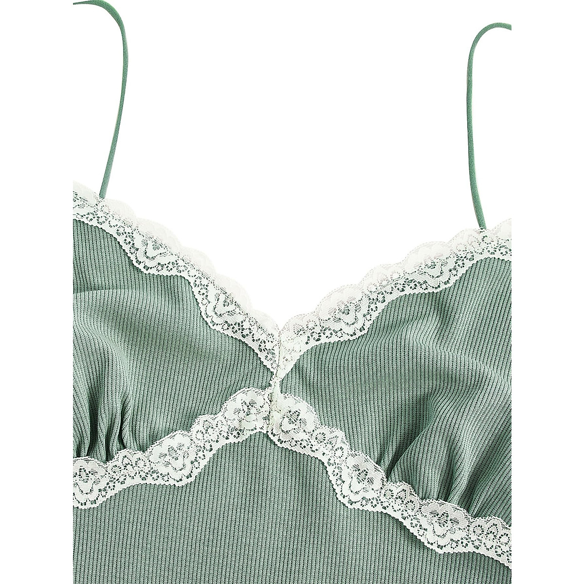 SweatyRocks Women's Leopard Sleeveless Lace Trim Spaghetti Strap Camisole Crop Tank Top Green L