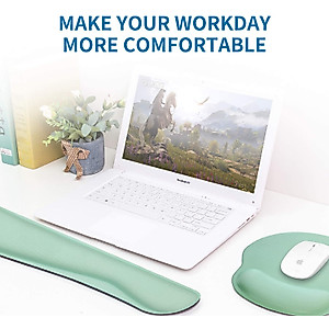 AORTDES Ergonomic Keyboard Mouse Pad Wrist Support Set - Anti-Slip Keyboard Mice Mat Wrist Rest for Laptop/Computer Gaming/Office - Comfortable for Easy Typing & Pain Relief(KWRP-Green)