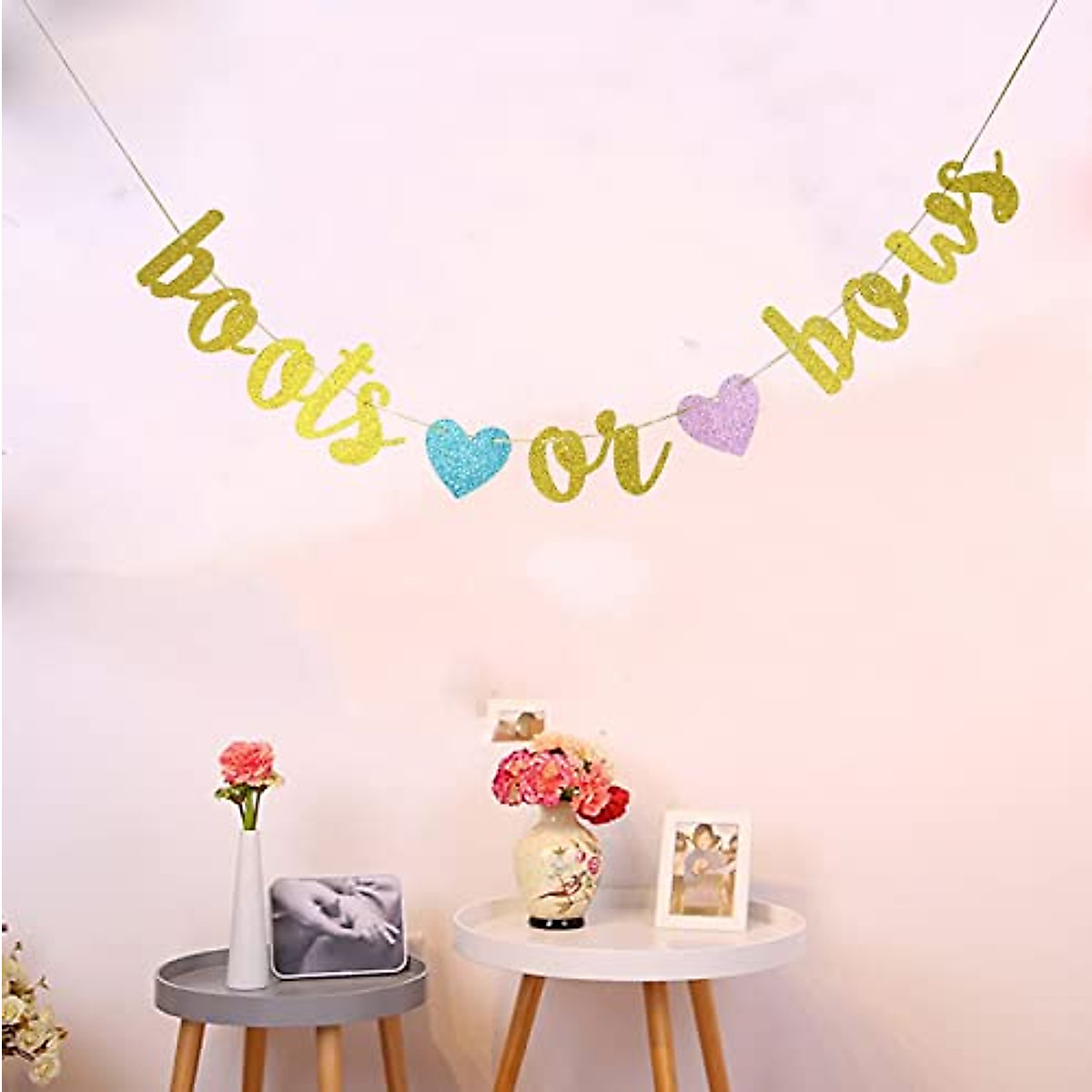 Starsgarden Glittery Gold Boots or Bows Gender Reveal Banner for Baby Shower Party, Baby Reveal Party Decorations- Girl Or Boy Announcement Sign