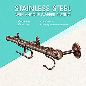 Rothley Hanging Pot Rack Hanger: 23.7 Inch Stainless Steel Pot and Pan Hanger Pot Rack Wall Mounted Hanging Pots and Pans Rack Pot Hangers for Kitchen Wall Kitchen Rail with Hooks (Antique Copper)