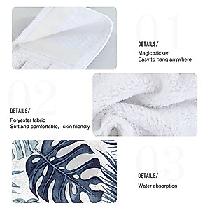 susiyo 2pcs Hanging Kitchen Towels, Navy Blue Palm Leaves Hand Bath Towels Super Absorbent Dish Towels Soft Coral Velvet Tie Towel with Loop for Bathroom Washcloth Farmhouse Home Decor, 18x14 Inch