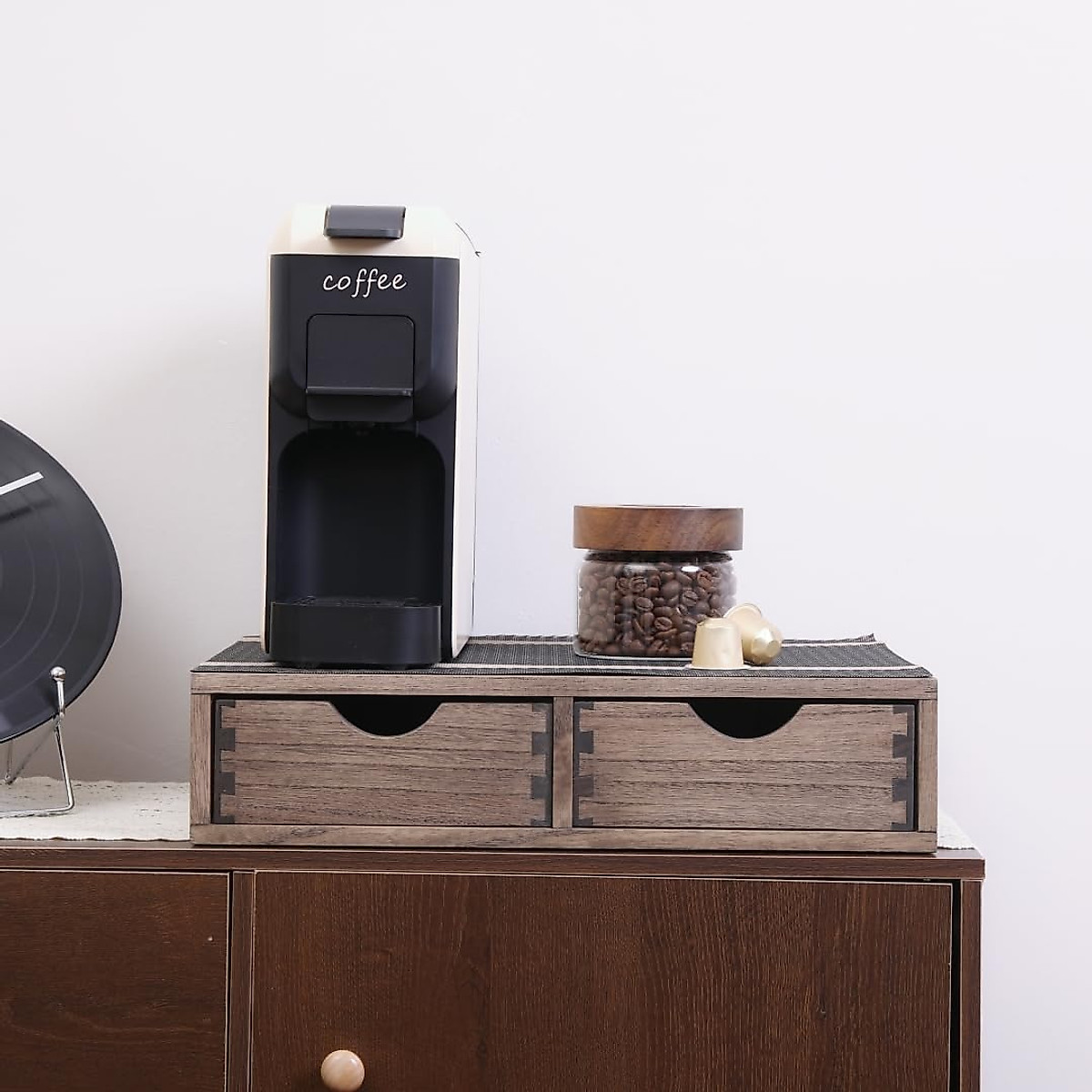 DDYURI Coffee Pods Storage Drawer Holder for Capsules - Multi Functional Desk Organizer Drawers For K-Cup Coffee Maker Brew - Kitchen Mini Wooden Box Chest Sideboard Counter Organization CF1D2C Dark