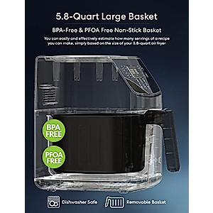 Kobi Air Fryer, XL 5.8 Quart,1700-Watt Electric Hot Air Fryers Oven & Oilless Cooker, LED Display, 8 Preset Programs, Shake Reminder, for Roasting, Nonstick Basket, ETL Listed (100 Recipes Book Included) (Black)