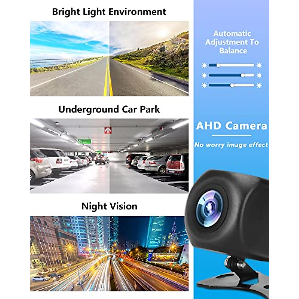 Upgraded Backup Camera for Car AHD Back up Night Vision Reverse Camera IP69 Waterproof Rear Front View Reversing Camera 140° Wide Angle CVBS|AHD Rearview License Plate Camera for Pickup Truck SUV RV