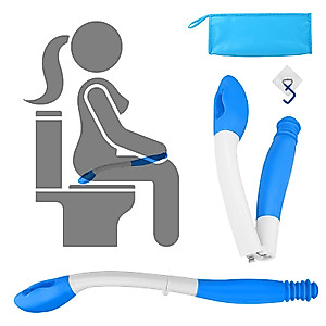 Foldable Toilet Aids for Wiping, Jhua 15.7" Long Reach Comfort Wipe Bottom Grips with Hook, Toilet Paper Aids Tools Tissue Grip Self Wipe Assist Holder, Blue