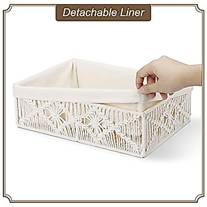 Bellzacasa Storage Baskets Boho Decor with Removable Cloth Liner Toilet Paper Basket Decorative Woven Basket for Countertop Shelf Cabinet Organizer for Bedroom Nursery Living Room Set of 3