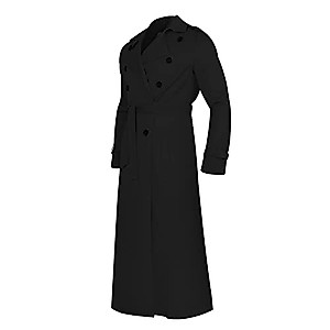 Maiyifu-GJ Mens Lapel Double Breasted Trench Coat Stylish Slim Fit Long Belted Windbreaker Casual Windproof Peacoat Overcoat (Black,Small)