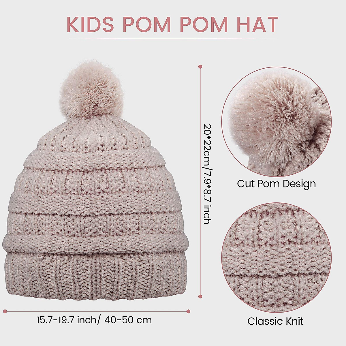 4 Pieces Kids Winter Warm Beanie Hat Kids Faux Fur Pom Beanie Knit Baby Pom Ski Cap for Children 1-5 Years Old(Black, Beige, Grey, White,4 Pieces)