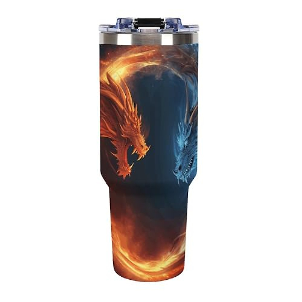 HJUQNGF 40 Oz Personalized Tumbler with Handle And Straw Fire And Ice Dragons Stainless Steel Insulated Tumblers Reusable Car Thermal Cup Travel Coffee Mug for Women Men