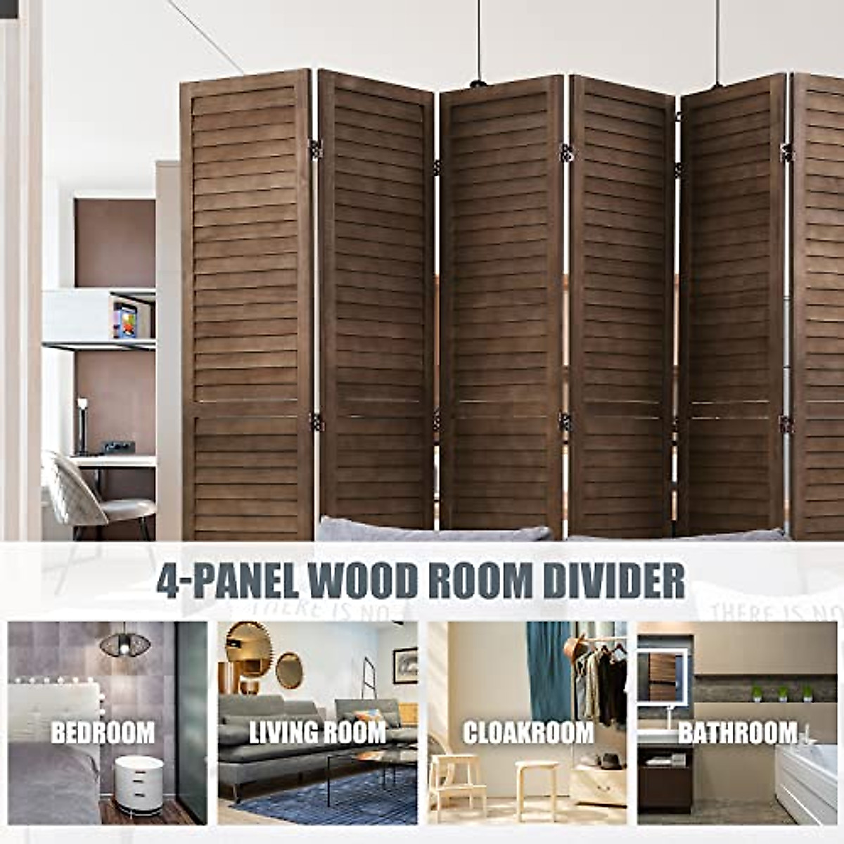 Room Divider 6 Panels, 5.75FT Wooden Room Divider Wall Folding Privacy Screens Freestanding Partition for Home Office Bedroom