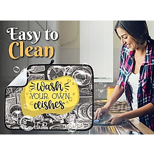 Dish Drying Mat for Kitchen Counter, Best Housewarming & Kitchen Gifts for New House, 16"x22",Absorbent Microfiber, Comes with Faucet Splash Catcher, Unique Design, Gift Box Ready-Wash Dishes