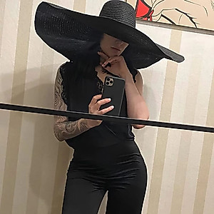 Oversized Beach Hat for Woman, Large Wide Brim Sun Hats, Floppy Foldable Giant Straw Hats for Women, Packable UV Protection Summer Hats for Ladies Black