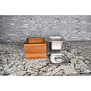 BelleMark Kitchen Compost Bin- Rust Proof Stainless Steel Insert, Countertop Compost Bin with Lid and Acacia Wood Box- Small Compost Bin Kitchen