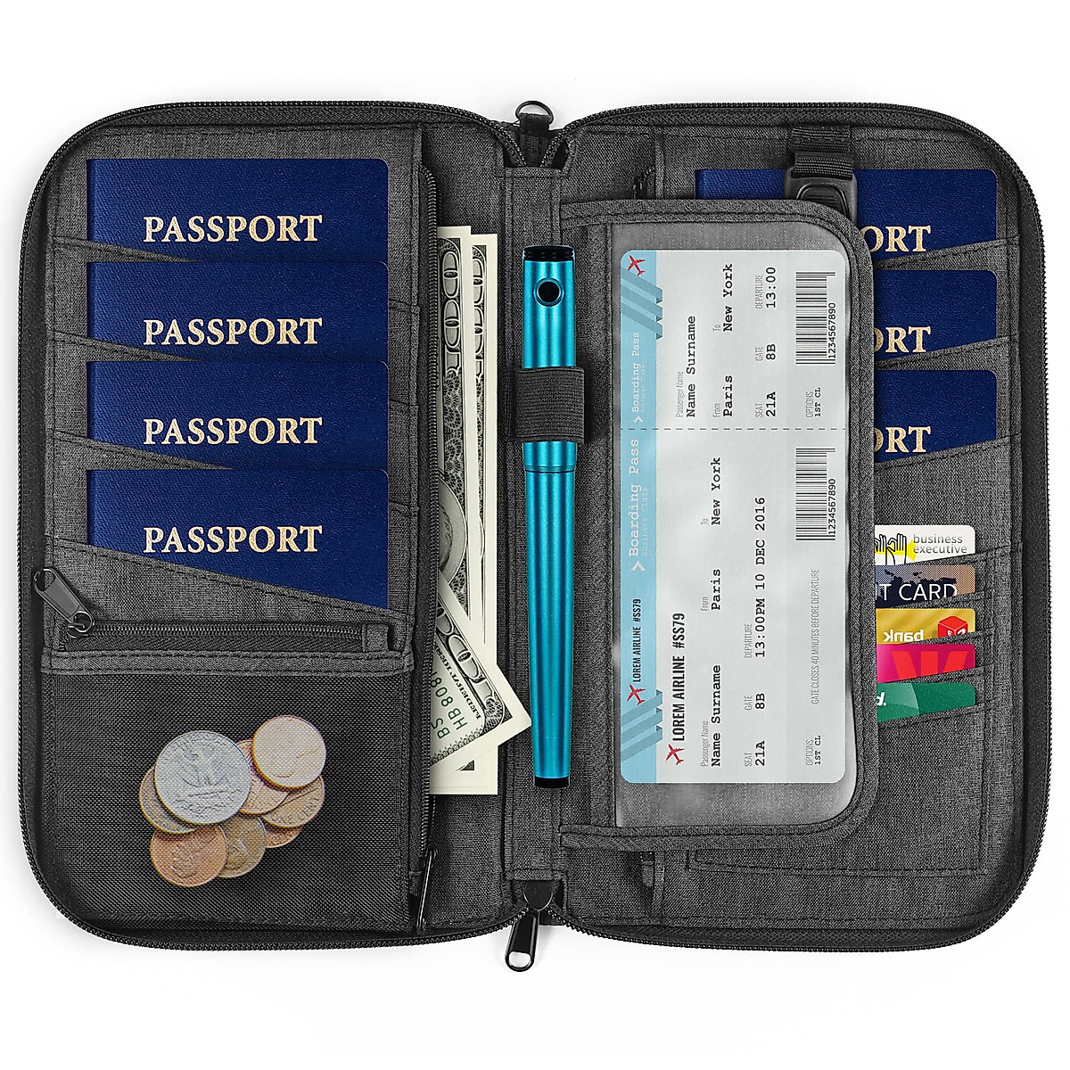 ZOPPEN Passport Holder Family Travel Wallet Passport Holder Women/Men, Rfid Passport Wallet Travel Document Organizer, Passport and doument Holder for Travel, Black