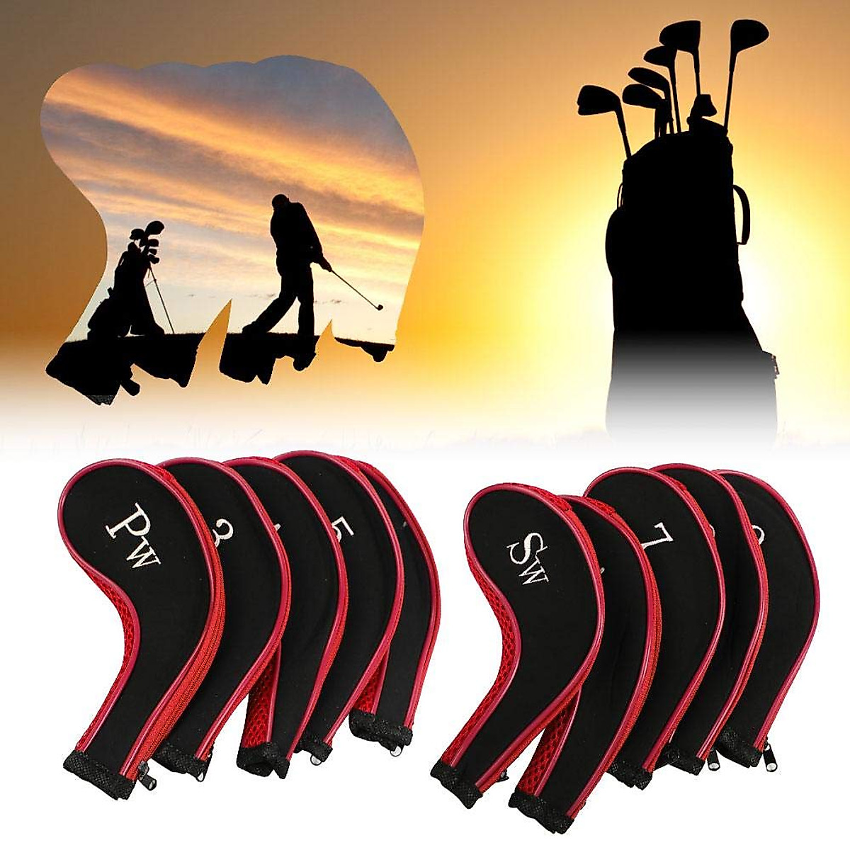 Iron Head Covers, 10Pcs Neoprene Waterproof Wear Resistant Putter Protector Case Golfer Accessory(Red)