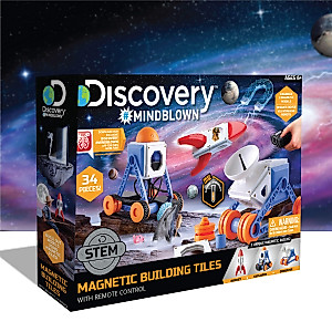 Discovery #MINDBLOWN Customizable Magnetic Building Tiles with Remote Control, 34-Piece Play Set, Build 3 Intergalactic Models, Includes 2 Powered Motors, STEM Toy for Boys and Girls