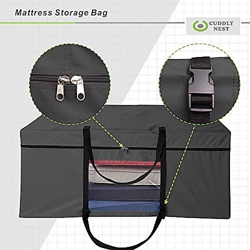 Cuddly Nest Folding Mattress Storage Bag - Heavy Duty Carry Case for Tri-Fold Guest Bed Mattress (Fits 4" Queen Mattress)