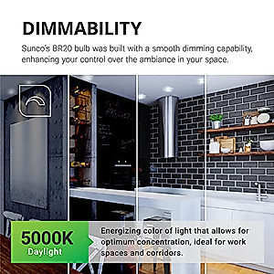 Sunco 4 Pack BR20 LED Bulbs Indoor Flood Light R20 Dimmable 5000K Daylight 50W Equivalent to 7W, E26 Medium Base, Recessed Can Lights, Home Ceiling Lights Super Bright, UL & Energy Star