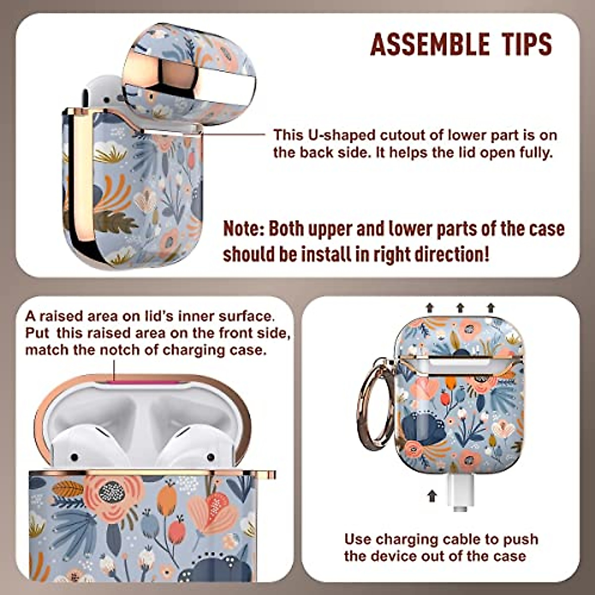 wenew Protective Airpods Case Cover Designed for Apple Airpods 2 & 1, Cute Fadeless Patterns Shockproof Hard Case Cover with Portable Keychain Clip for Girls Kids Women Men (Blue)