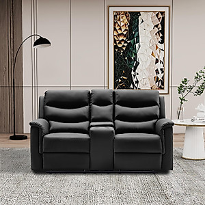 Faxu Leather Love Seat Recliners, Manual Double Reclining Loveseat Sofa, Home Theater Seating with Storage Console, Wall Hug RV Couch with Cup Holders for Living Room Furniture Sets