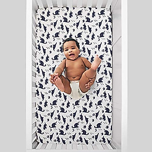 Carter's Dino Adventure Super Soft White and Blue Fitted Crib Sheet