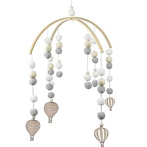 Crib Mobile Neutral Crib Mobile Handmade Felt Ball Mobile Nursery Cot Mobile Ceiling Mobile for Girls Room Nursery Decor Gray Hot Air Balloon