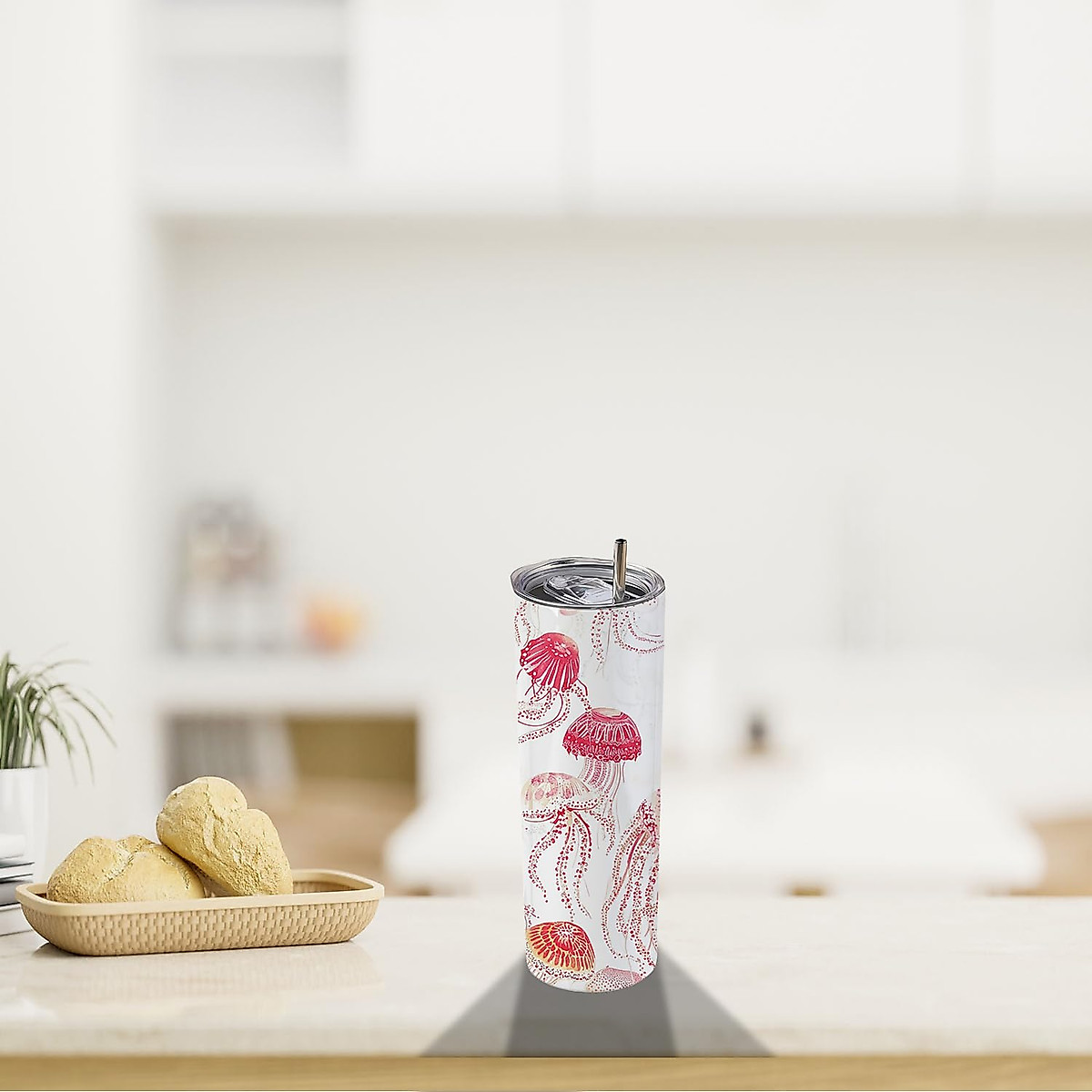 Medpol Minimalism jellyfish print cups tumbler with lid and straw 20 oz insulated tumbler，Colorful jellyfish cute sippy cups stainless insulated travel coffee mugs for women