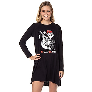 The Nightmare Before Christmas Women's Jack Skellington No Sleep Til Xmas Sleep Shirt with Socks (Large) Black