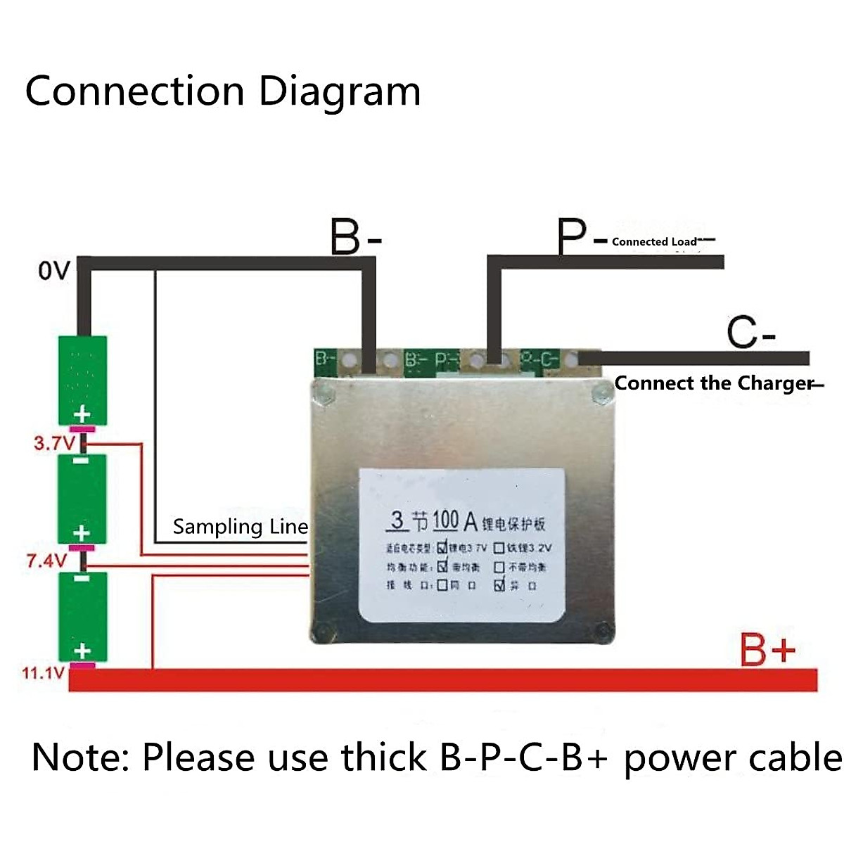 3S 12V 100A Lithium Battery Board, Charger BMS PCB Board with Balance Charging Current 10A for Household Industrial