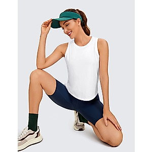 CRZ YOGA Pima Cotton Cropped Tank Tops for Women Workout Crop Tops High Neck Sleeveless Athletic Gym Shirts White Medium
