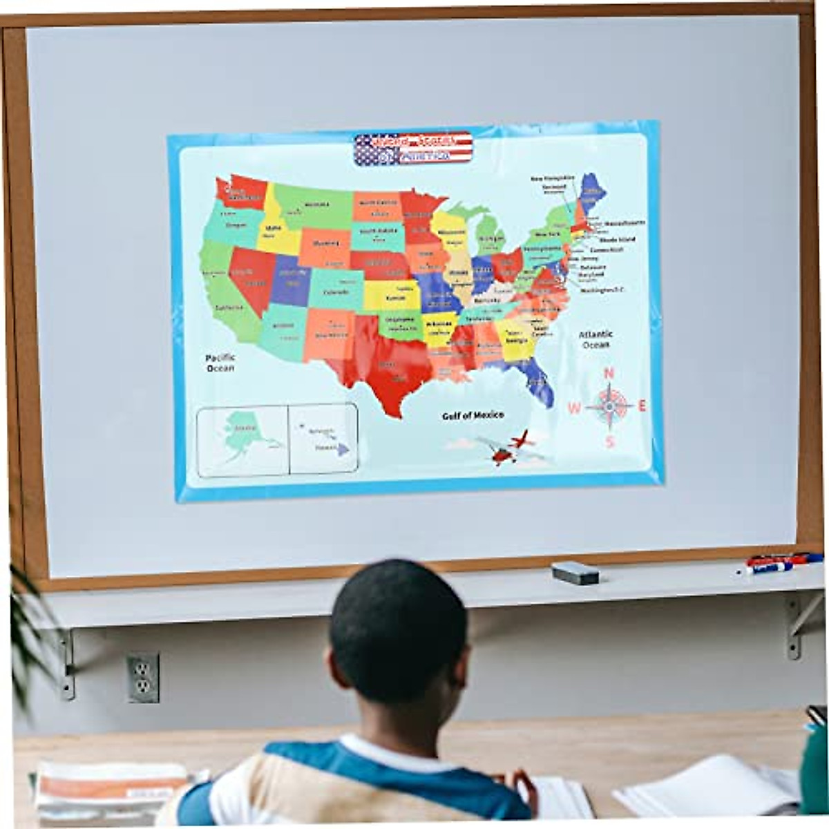 1 Sheet United States Map Usa Map Cartoon Posters Classroom Geography Poster Learning Posters Portable Poster Synthetic Paper Cartoon Preschool Flip Chart