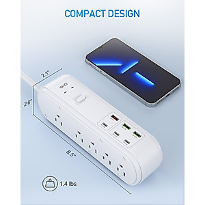 PD 20W Surge Protector, 10 Outlets and 3 USB C&3 USB A Ports, 6ft Extension Cord, Overload Protection, Desktop High-Speed Charging Station Power Bar for iPhone 14, 1875W/15A, 4500J