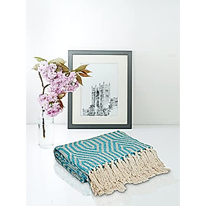 Turquoise Throw Blanket | Throw Blanket for Couch Sofa | Throw Blanket for Bedroom | Farmhouse Throw Blanket | Cozy Lightweight Decorative Throw for Bed | Living Throw Blanket | Knit Throw Blanket