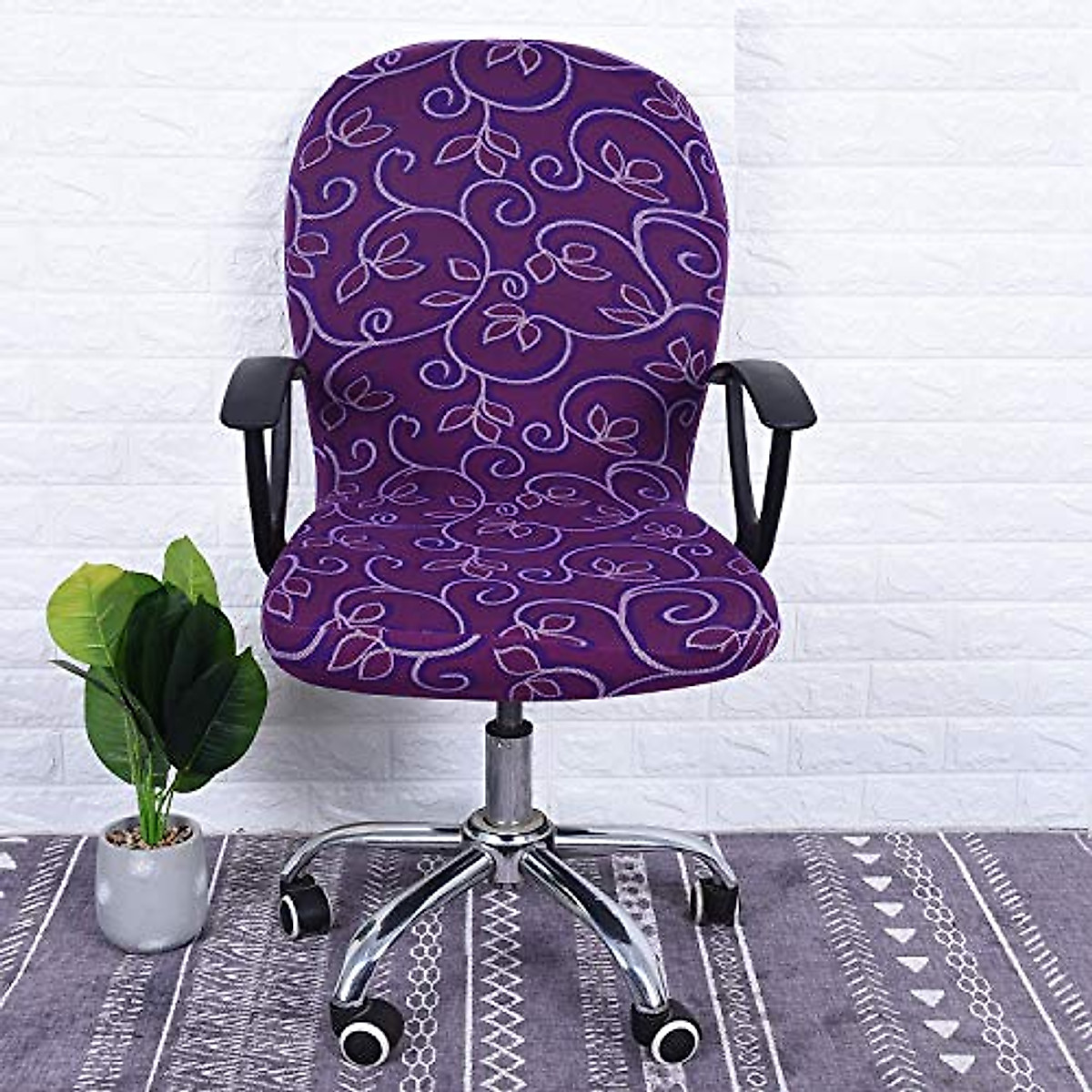 Chris.W Computer Office Chair Cover Stretchable Removable Office Swivel Chair Cover Universal Lift Chair Slipcovers(Purple Cirrus)