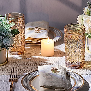 6 Pack Highball Beverage Glass Cup, 12oz Amber Glassware Drinking, Vintage Embossed Drinking Glasses, Old Fashioned Glass for Party Wedding Home Office and Gift