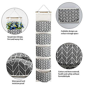 MOTASOM 3Pcs Over The Door Hanging Storage Bag, Waterproof Wall Closet Organizer with 5 Pockets, Linen Fabric Wall Hanging Mounted Organizer Pocket for Room Bathroom Bedroom Kitchen