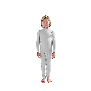 Full Bodysuit Kids Dancewear Without Gloves and Socks Solid Color Spandex Zentai Child Unitard (L, White)