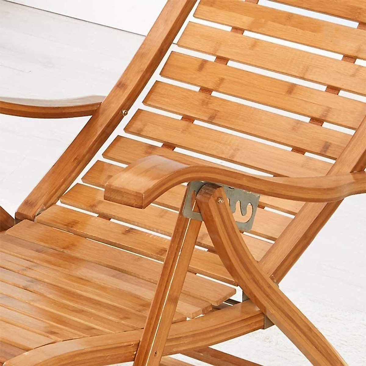 Sun Lounger Patio Reclining Chairs Loungers Camping Chairs Reclining Bamboo Bed Adjustable in 6 Positions Folding Deckchair with Ergonomic Curved Headrest Portable Deckchair for Balcony On The Patio,