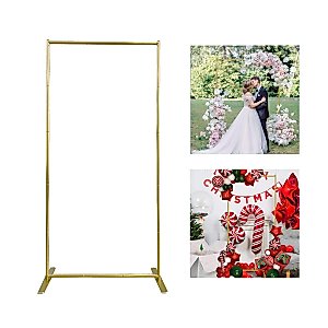 Gold Wedding Arch Backdrop Stand, 6.6FT*3.3FT Square Balloon and Flower Metal Aluminum Frame for Ceremony, Anniversary, Party, Baby Shower Photo Booth Decoration.