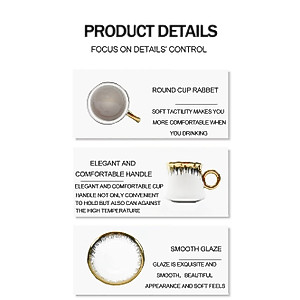 TGTAKDS Turkish Coffee Cup Set of 6 Demitasse Cups(3oz) with Golden Trim and Gift Box Espresso Cups with Saucer Sets for Festival Present