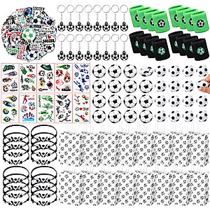 Aoriher 162 Pcs Soccer Party Favors, Soccer Party Gift Goodie Bag Fillers Foam Soccer Balls Tattoo Stickers Keychains Sticker Charm Bracelets Sport Wristband Pull Back Cars for Boy Girl Party Supplies