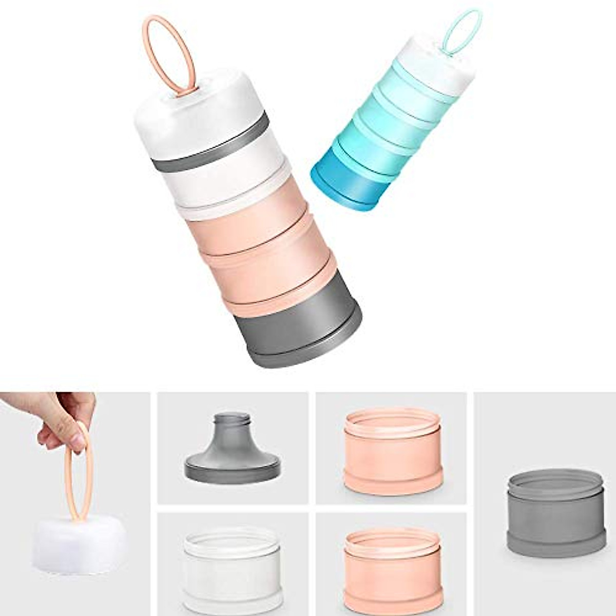 Kaptin Formula Dispenser,Non-Spill Portable Stackable Baby Milk Powder Dispenser,Snack Storage Container,BPA Free,4 Feeds (Pink)