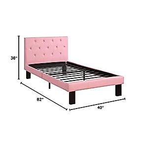 Benjara Faux Leather Upholstered Twin Bed With Tufted Headboard, Pink