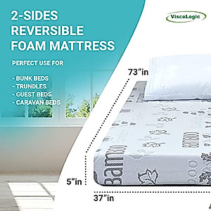 Viscologic Afford 2-Sided Reversible Foam Twin Mattress Perfect for Bunk Bed, Trundle, Guest Bed and Caravan Bed, CertiPUR-US Certified Foam, 5 Inch, White
