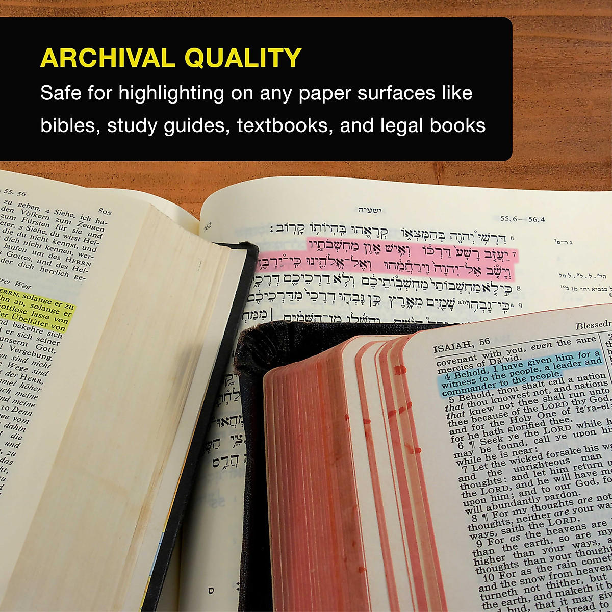 U.S. Office Supply Bible Safe Gel Highlighters, 6 Pack Set - 6 Different Bright Neon Fluorescent Highlight Colors Yellow, Orange, Pink, Purple, Green, Blue - Won't Bleed, Fade or Smear - Study Guide