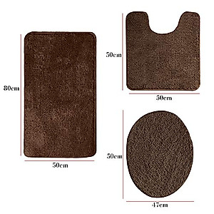 3 Pieces Bathroom Rugs Set, Luxury Soft Chenille Bath Mats Set, Absorbent Shaggy Anti-Slip Bath Rugs, U-Shaped Toilet Mat + Shower Floor Mat +Toilet Lid Cover (Coffee)