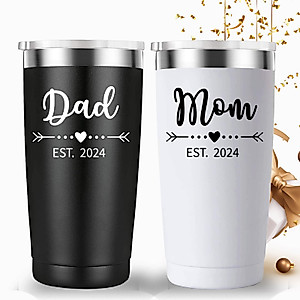 Dad and Mom Est 2024 Travel Mug Tumbler.New Parents Pregnancy Gifts.Fathers Day Mothers Day Anniversary Birthday Christmas Gifts Ideas for New Mom Dad.Parents to Be Baby Shower Gifts(20oz Black&White)